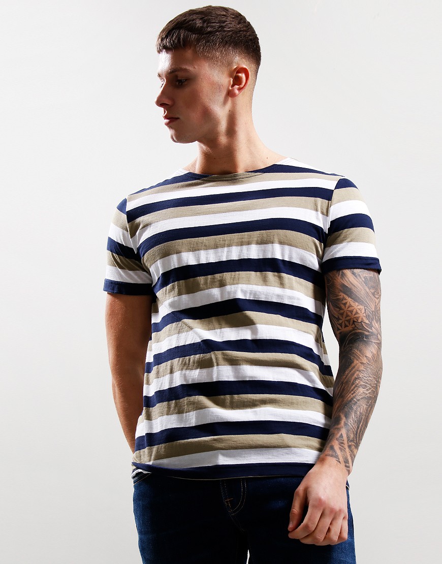 Armor-Lux Stripe T-Shirt Blanc/Argile - Terraces Menswear