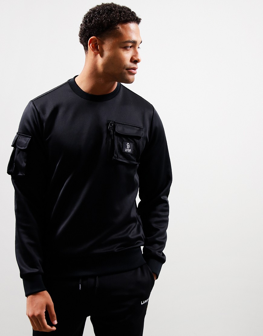 Luke 1977 Baker Crew Sweat Jet Black - Terraces Menswear