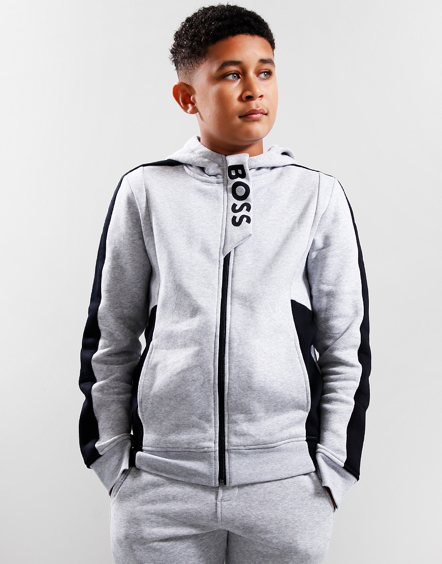 BOSS Kids Logo Zip Hooded Sweat Chine Grey - Terraces Menswear