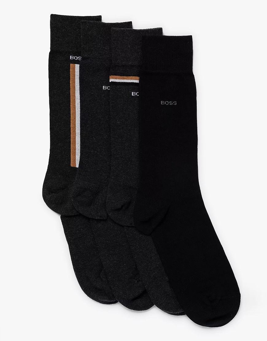 BOSS 4 Pack Iconic CC Socks Charcoal - Terraces Menswear