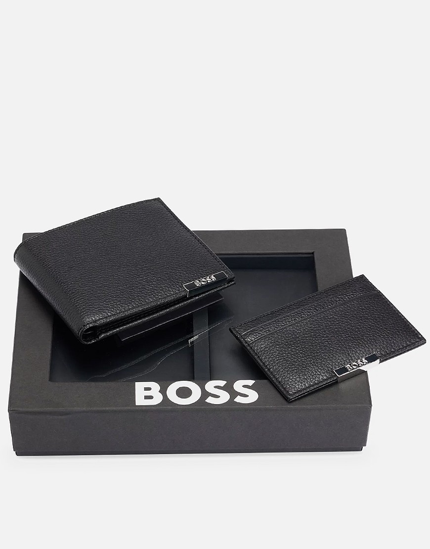 BOSS Logo Plate Leather Wallet and Card Holder GBBM Black - Terraces ...