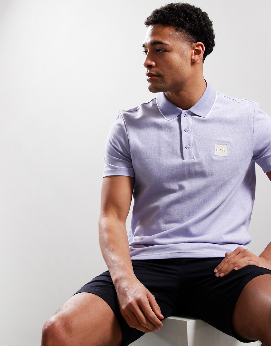 BOSS PeOxford Polo Shirt Light Pastel Purple - Terraces Menswear