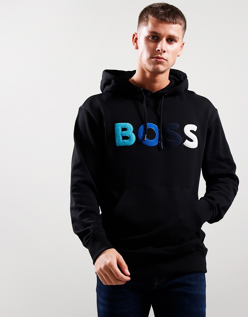 BOSS Wecolour Fleece Logo Hoodie Black - Terraces Menswear