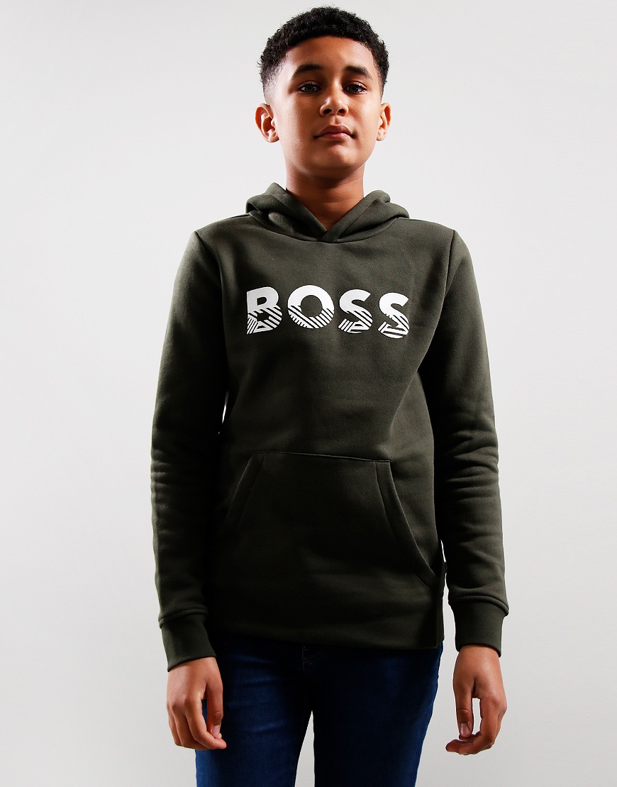 BOSS Kids Logo Hoodie Forest Green - Terraces Menswear