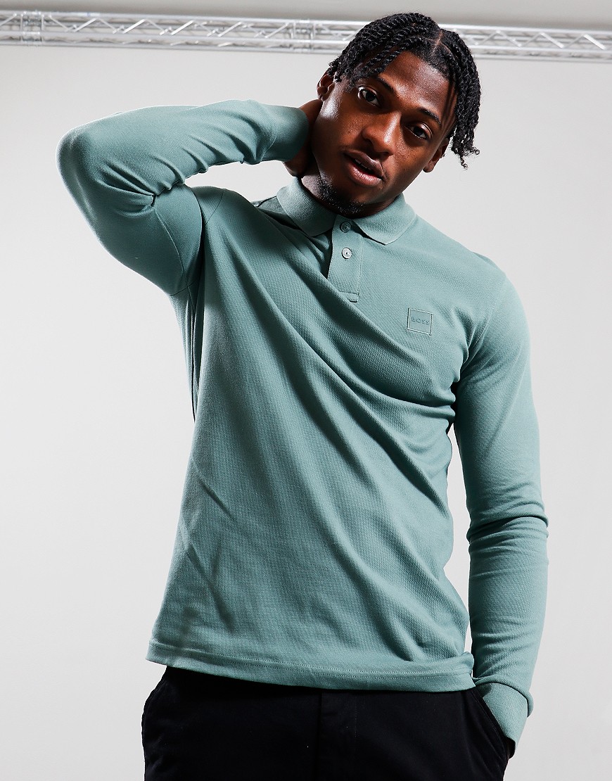 BOSS Passerby Long Sleeve Polo Shirt Open Green - Terraces Menswear