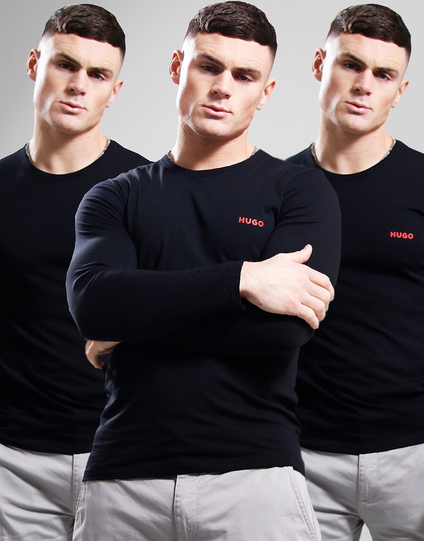 HUGO Long Sleeve RN T-Shirt Triplet Pack Black - Terraces Menswear