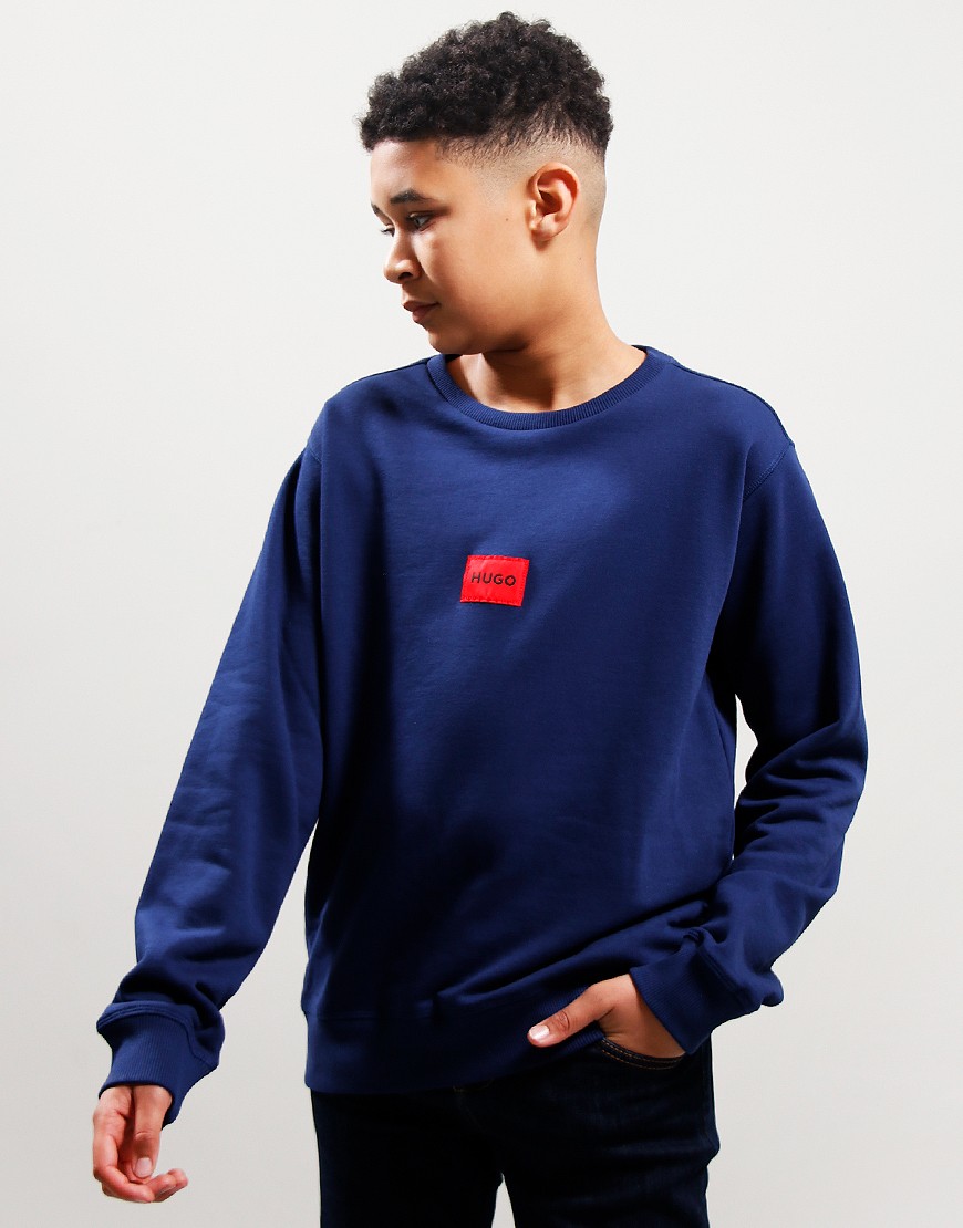 HUGO Kids Box Logo Crew Sweat Med Blue - Terraces Menswear