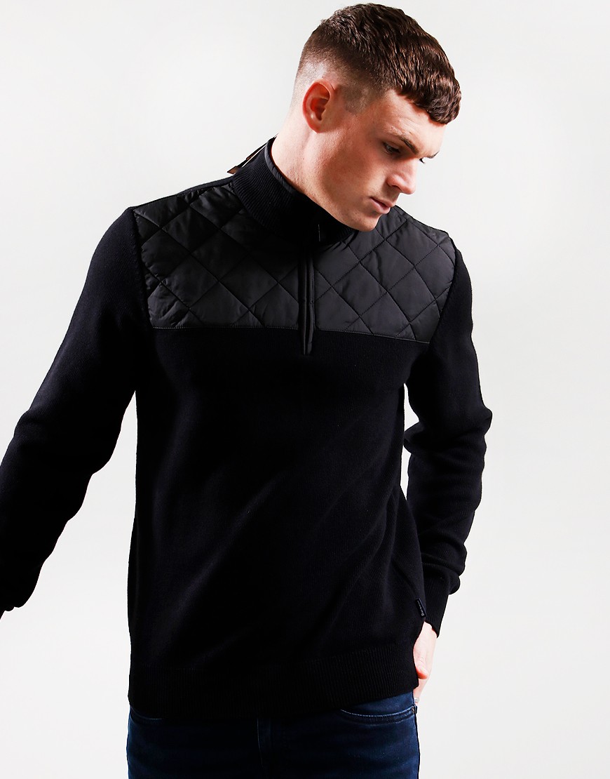 Barbour Essential Diamond Sweat Black - Terraces Menswear