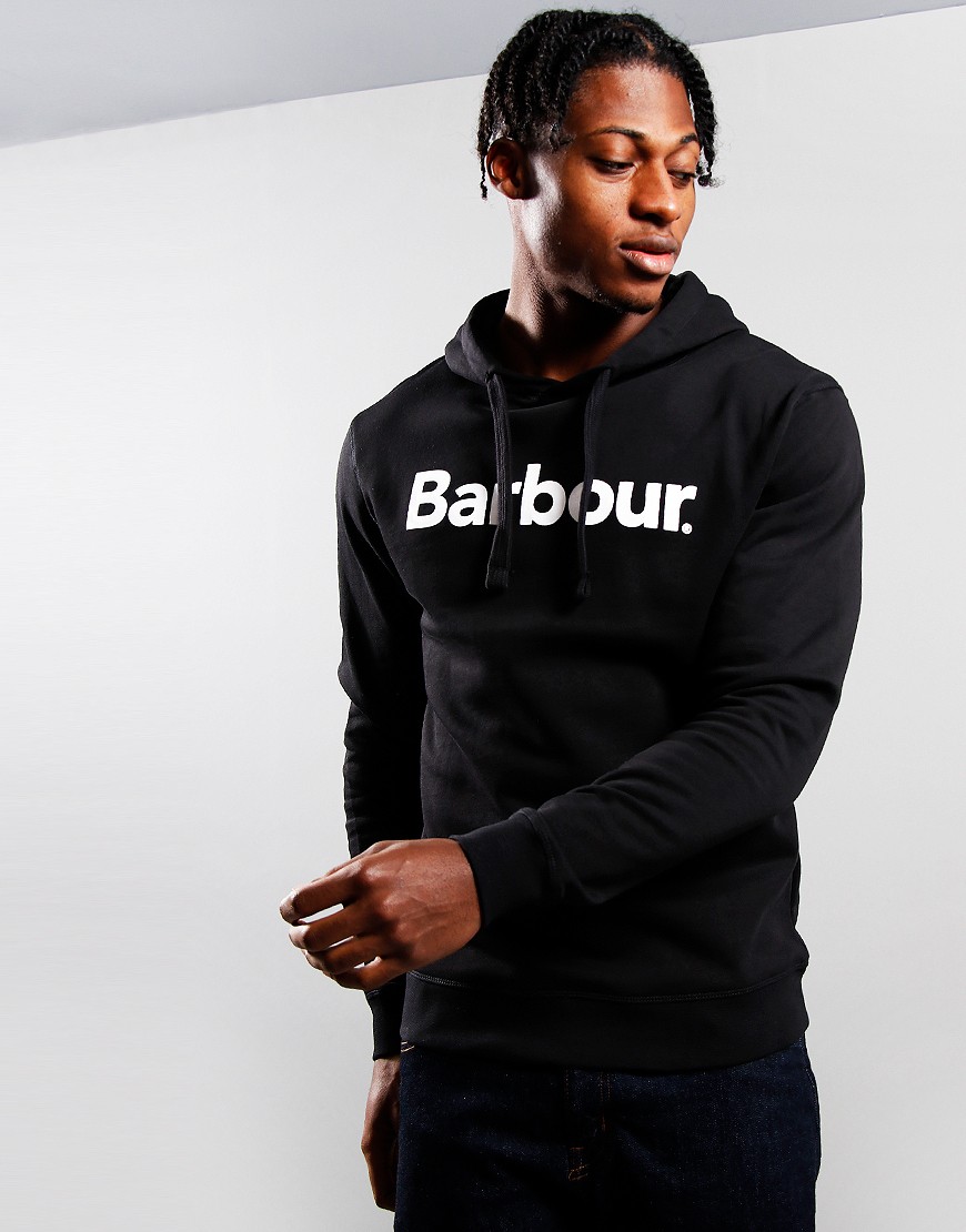 Barbour Logo Popover Hoodie Black - Terraces Menswear
