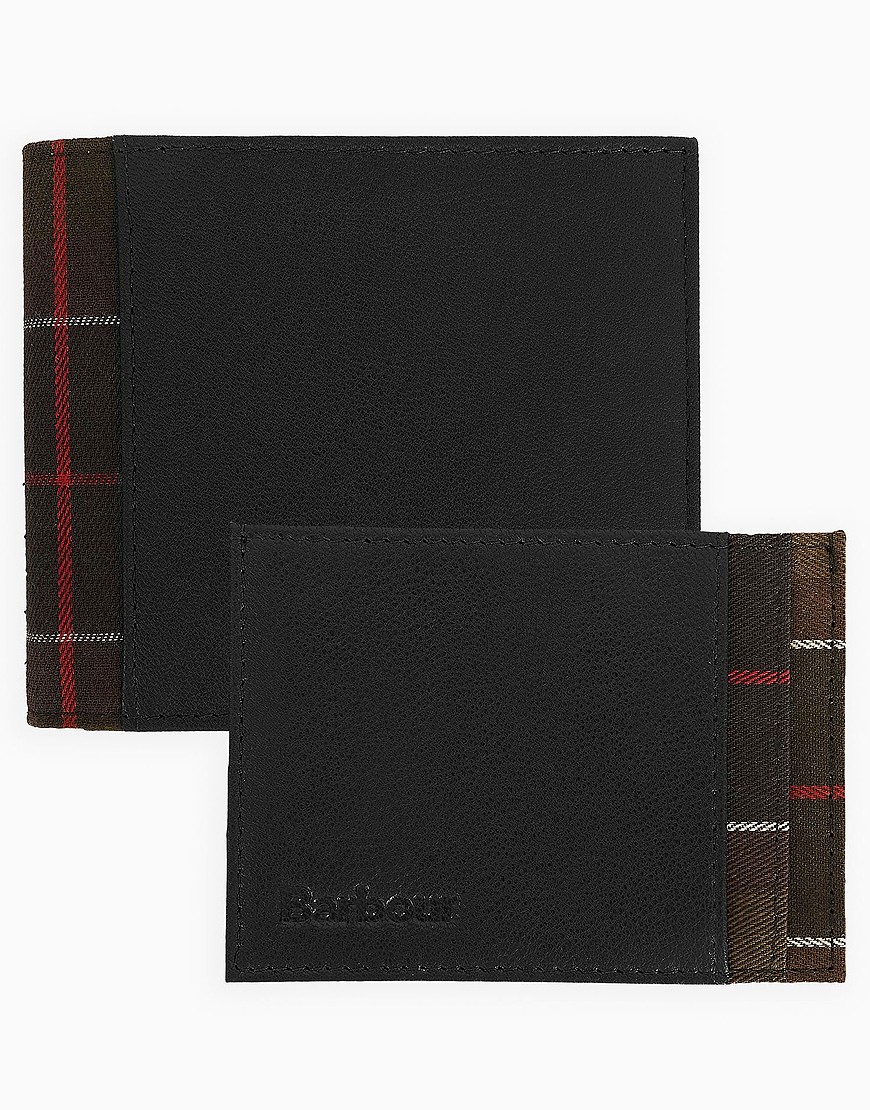 Barbour Wallet and Card Gift Set Black/Classic Tartan - Terraces Menswear