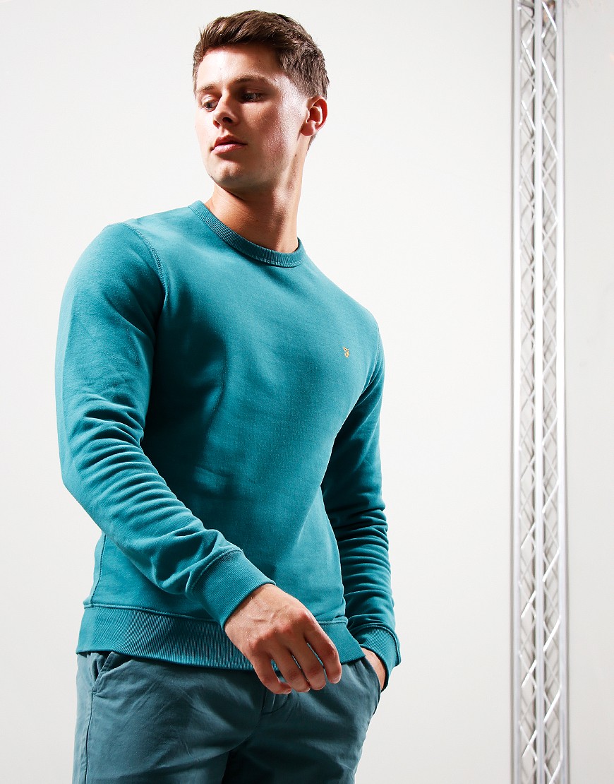 Farah Tim Crew Sweat Mallard Green - Terraces Menswear
