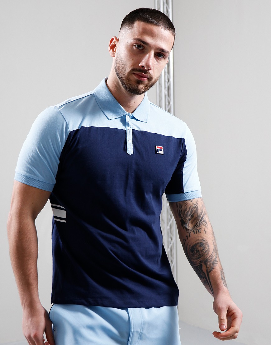 Fila Vintage Mivvi Polo Shirt Navy/Blue/White - Terraces Menswear