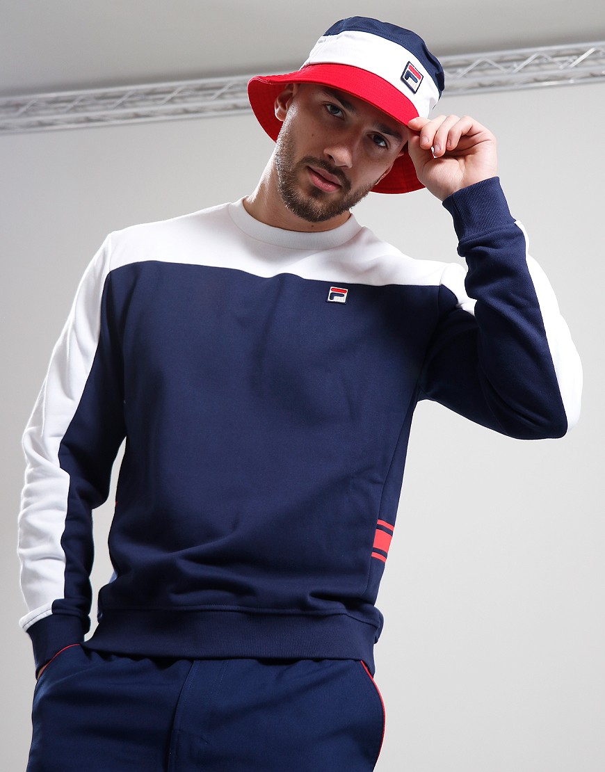 Fila Vintage Matt Colour Block Crew Sweat Navy/White - Terraces Menswear