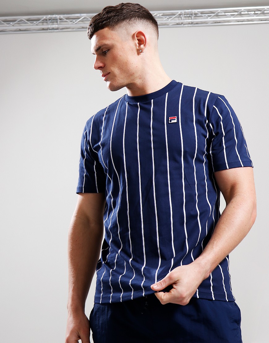 Fila Vintage Lee Stripe T-Shirt Navy/Wisteria/Gardenia - Terraces Menswear