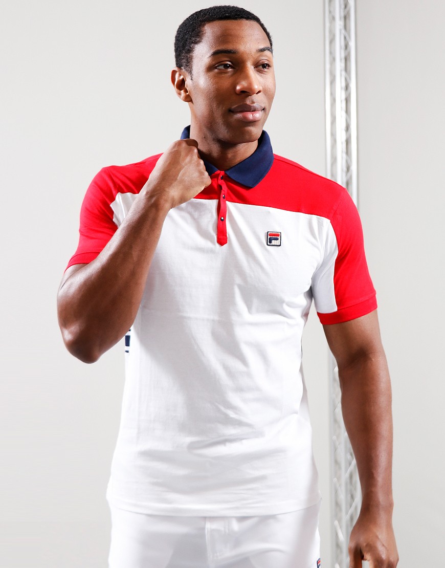 FILA Vintage Mivvi Polo Shirt White/Cred/Peacoat - Terraces Menswear