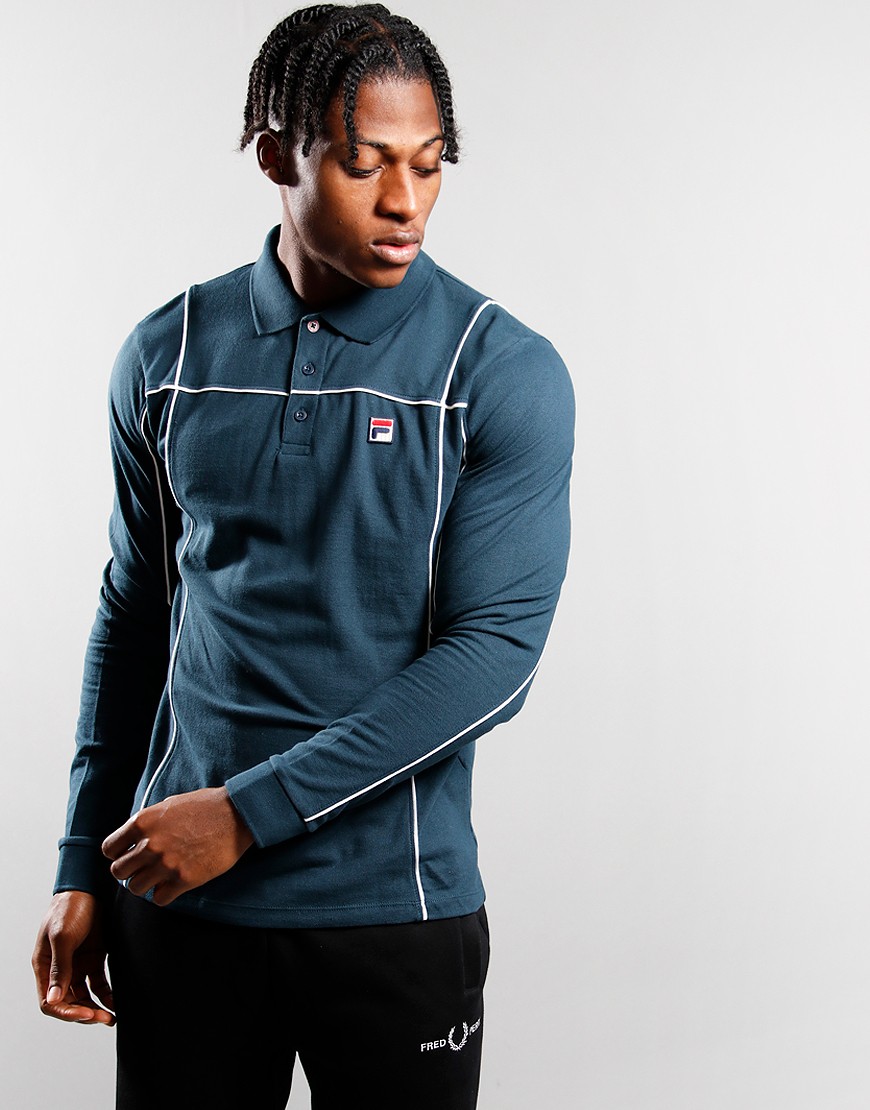 Fila Vintage Talon Long Sleeve Polo Shirt Teal/Egret - Terraces Menswear