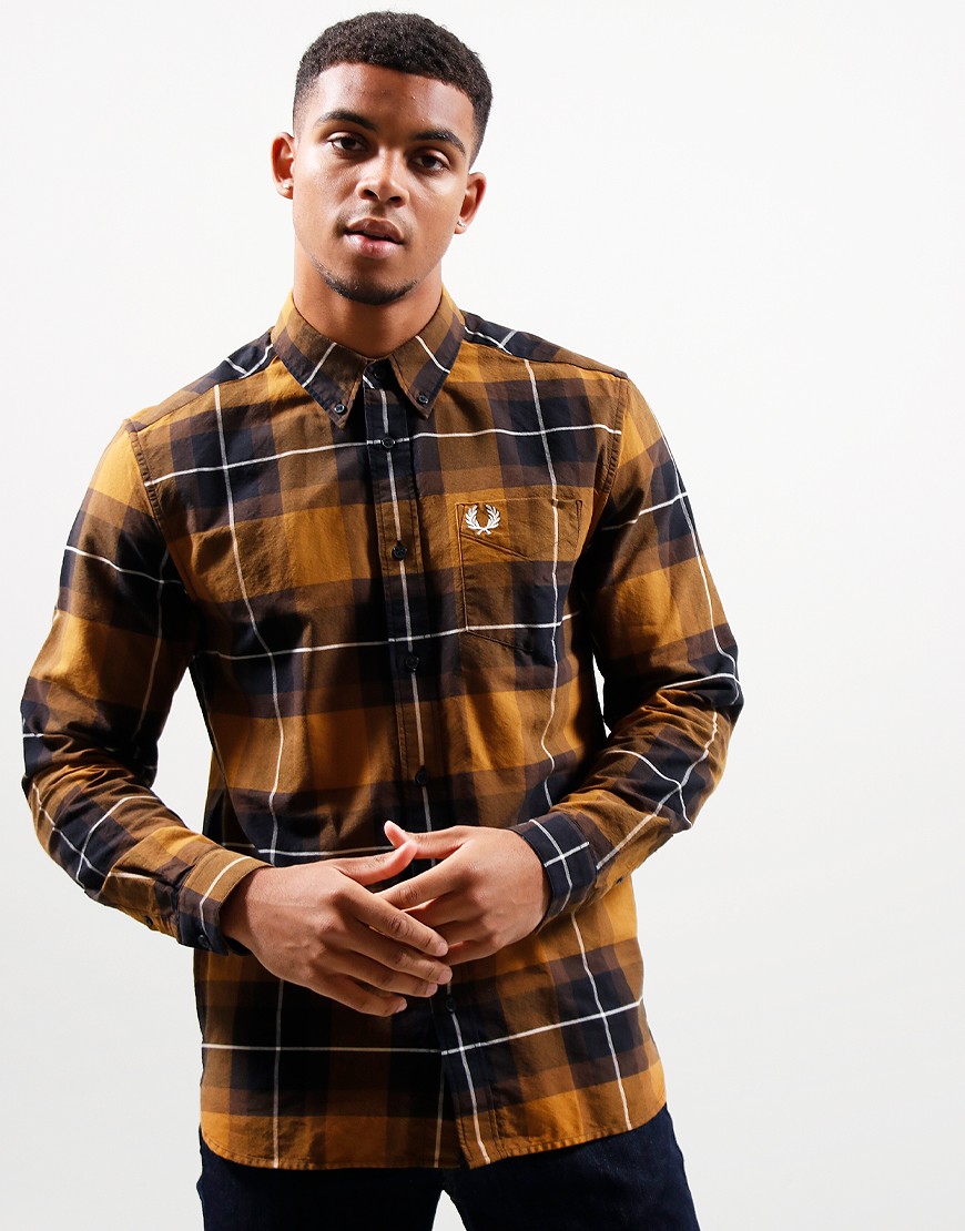 Fred Perry Tartan Shirt Dark Caramel - Terraces Menswear