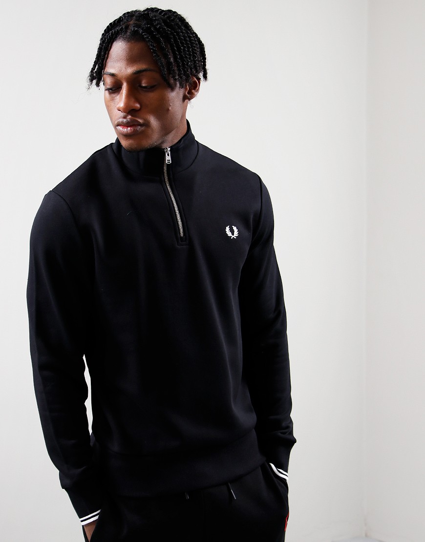 Fred Perry Half Zip Sweat Black - Terraces Menswear