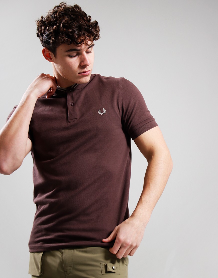 Fred Perry Bomb Collar Polo Shirt Brick/Grey - Terraces Menswear