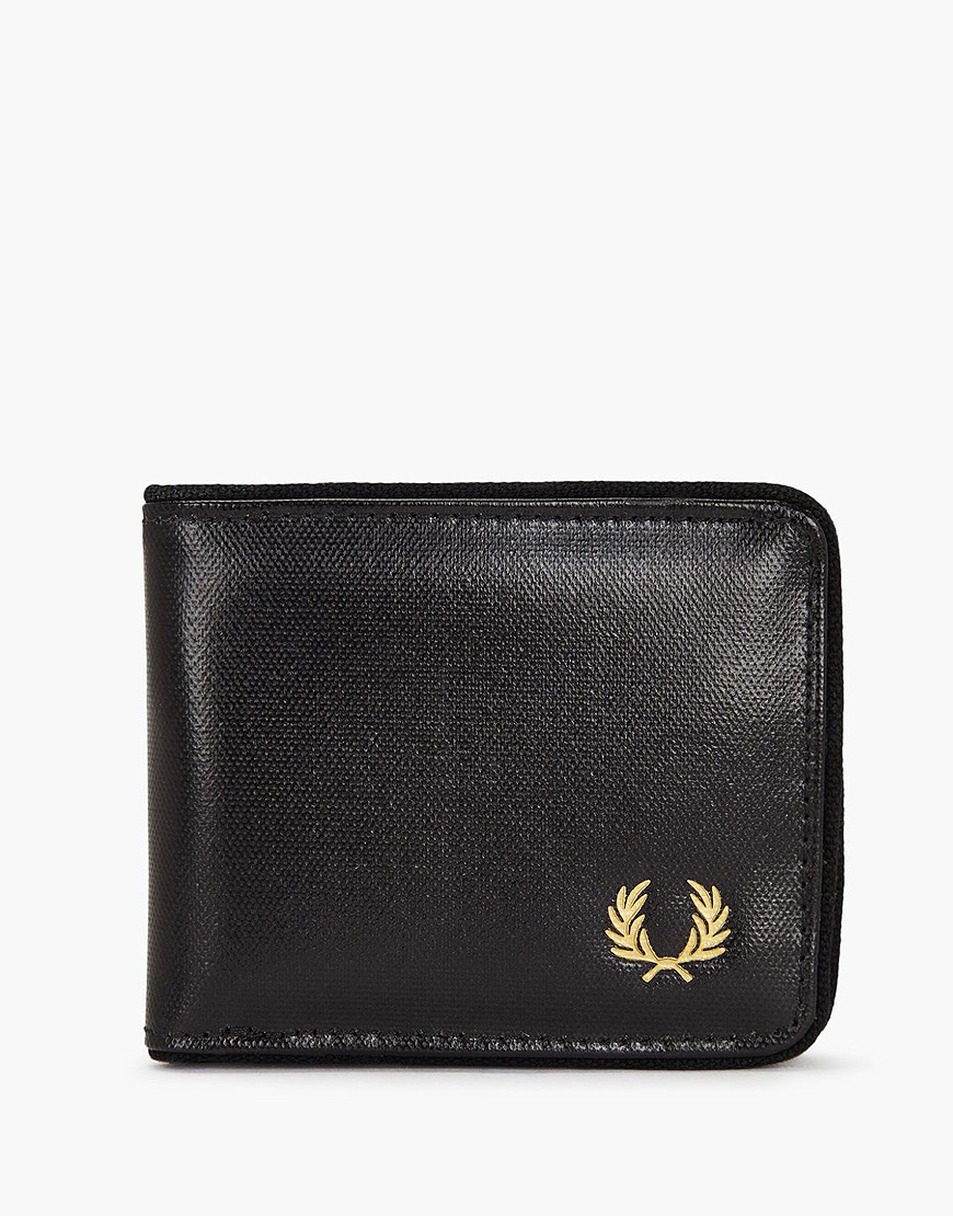 Fred Perry Coated Polyester Billfold Wallet Black/Gold - Terraces Menswear