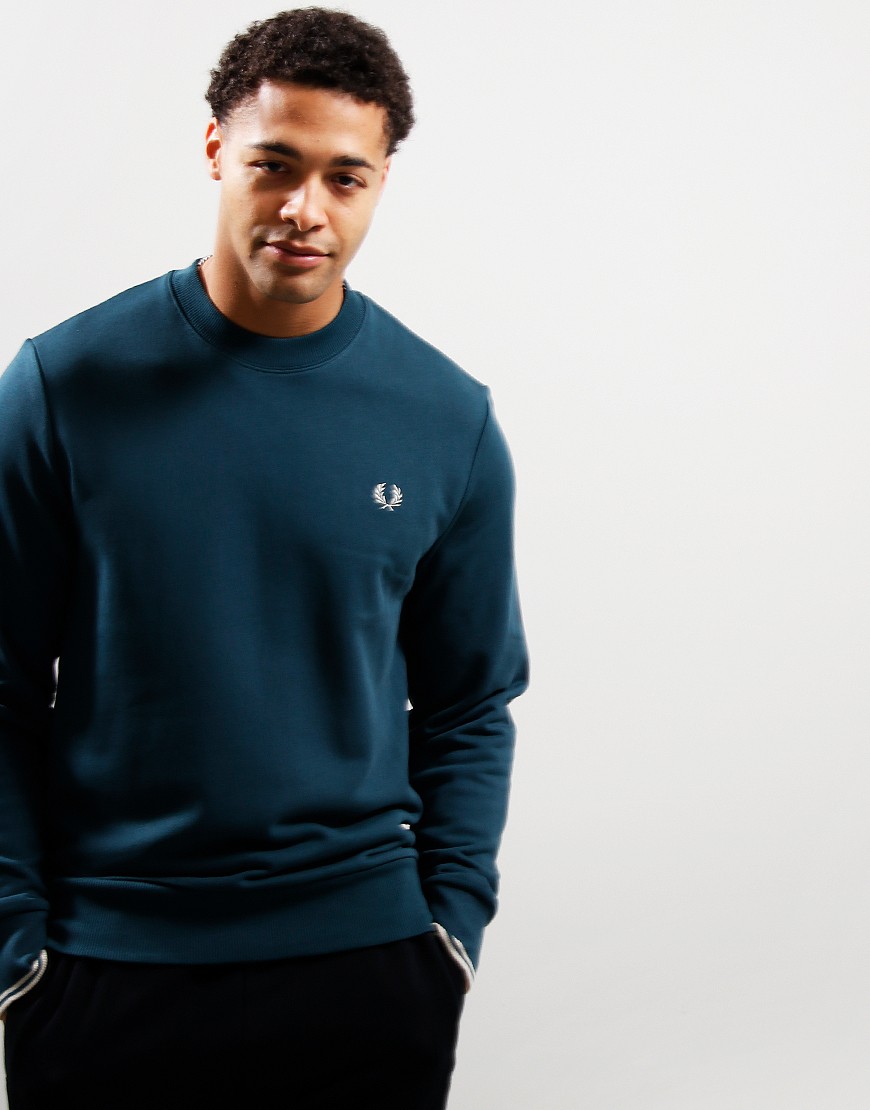 Fred Perry Crew Sweat Petrol Blue - Terraces Menswear