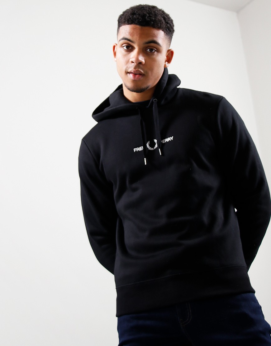 Fred Perry Embroidered Hooded Sweat Black - Terraces Menswear