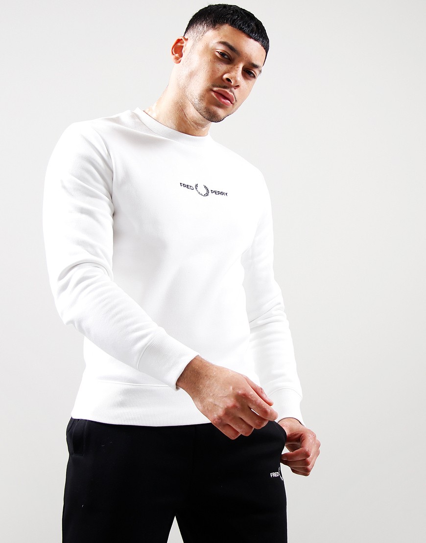 Fred Perry Embroidered Crew Sweat Snow White - Terraces Menswear