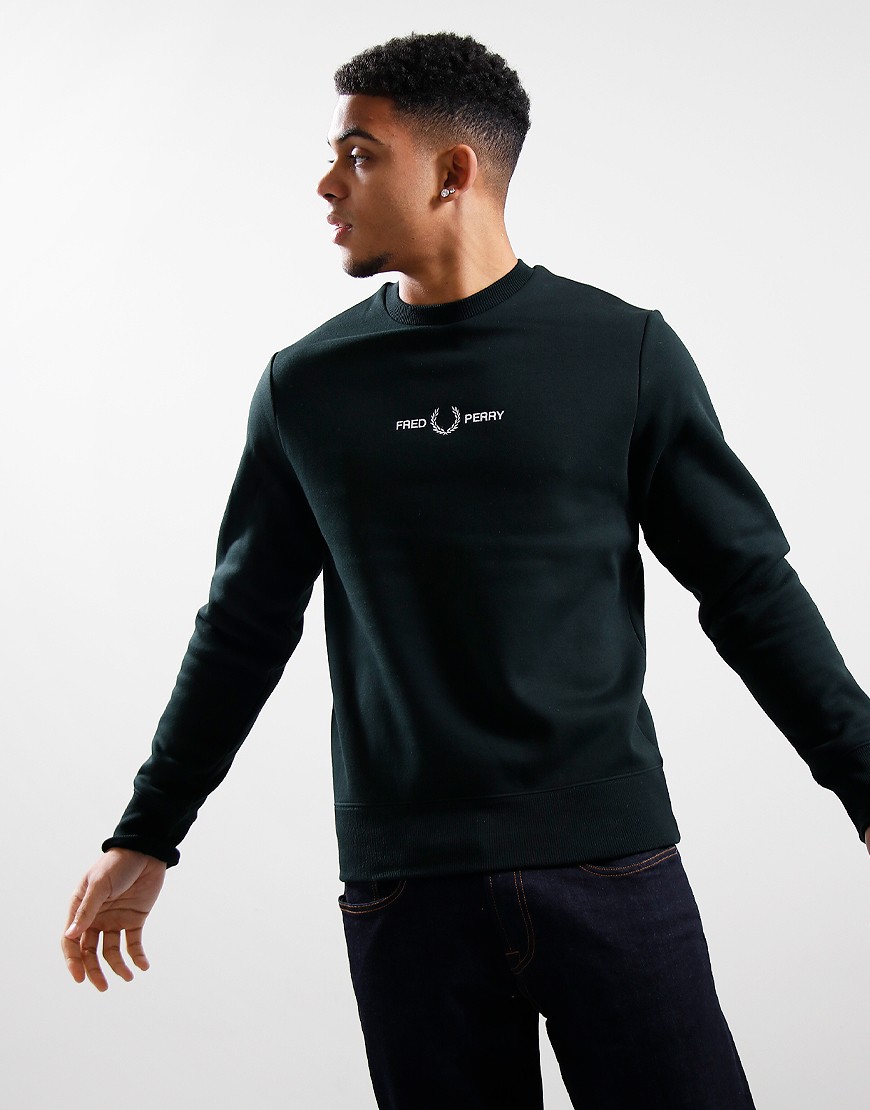 Fred Perry Embroidered Sweat Night Green - Terraces Menswear