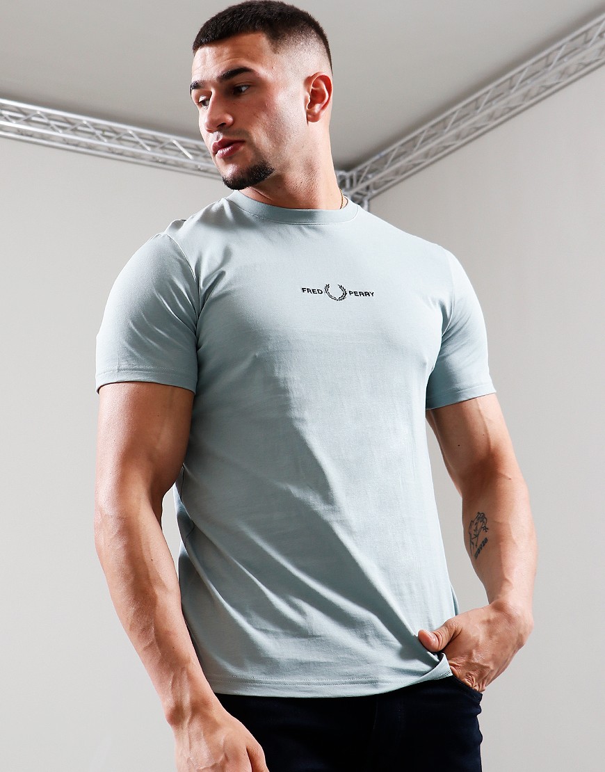 Fred Perry Embroidered T-Shirt Silver Blue - Terraces Menswear