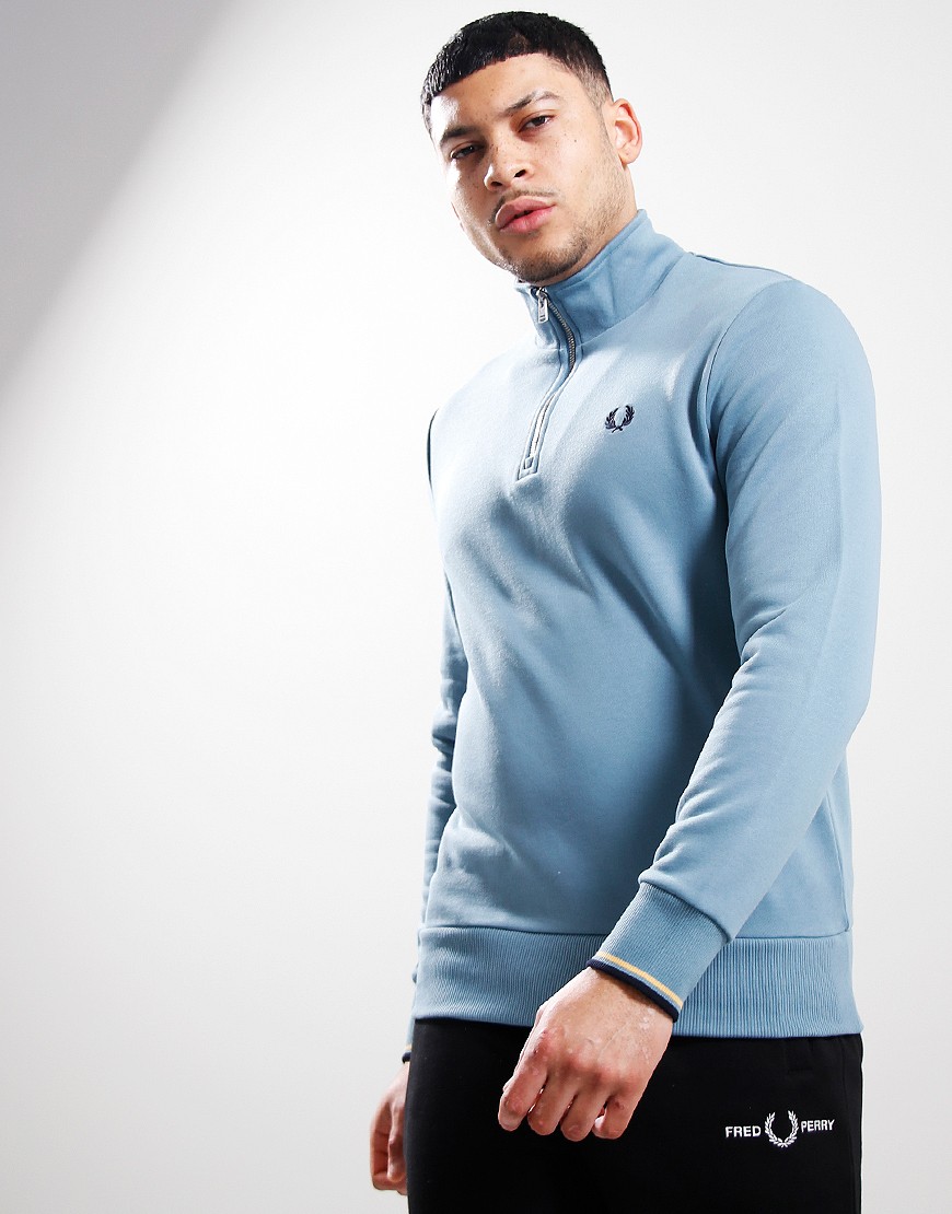 Fred Perry Half Zip Sweat Ash Blue - Terraces Menswear