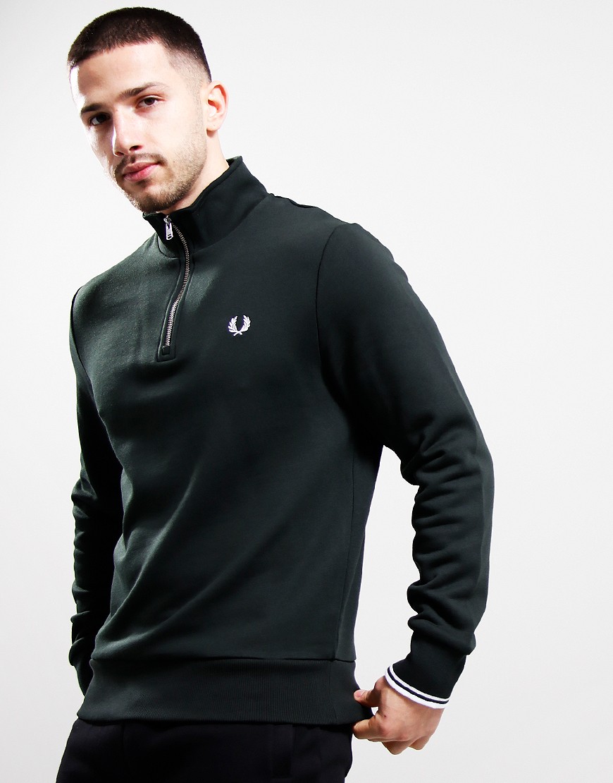 Fred Perry Half Zip Sweat Night Green - Terraces Menswear