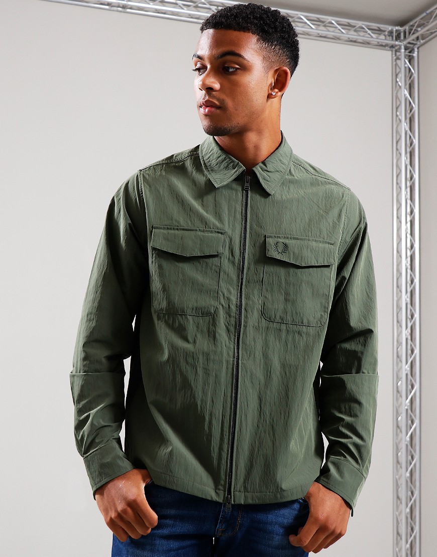 Fred Perry Pocket Overshirt Laurel Wreath Green - Terraces Menswear