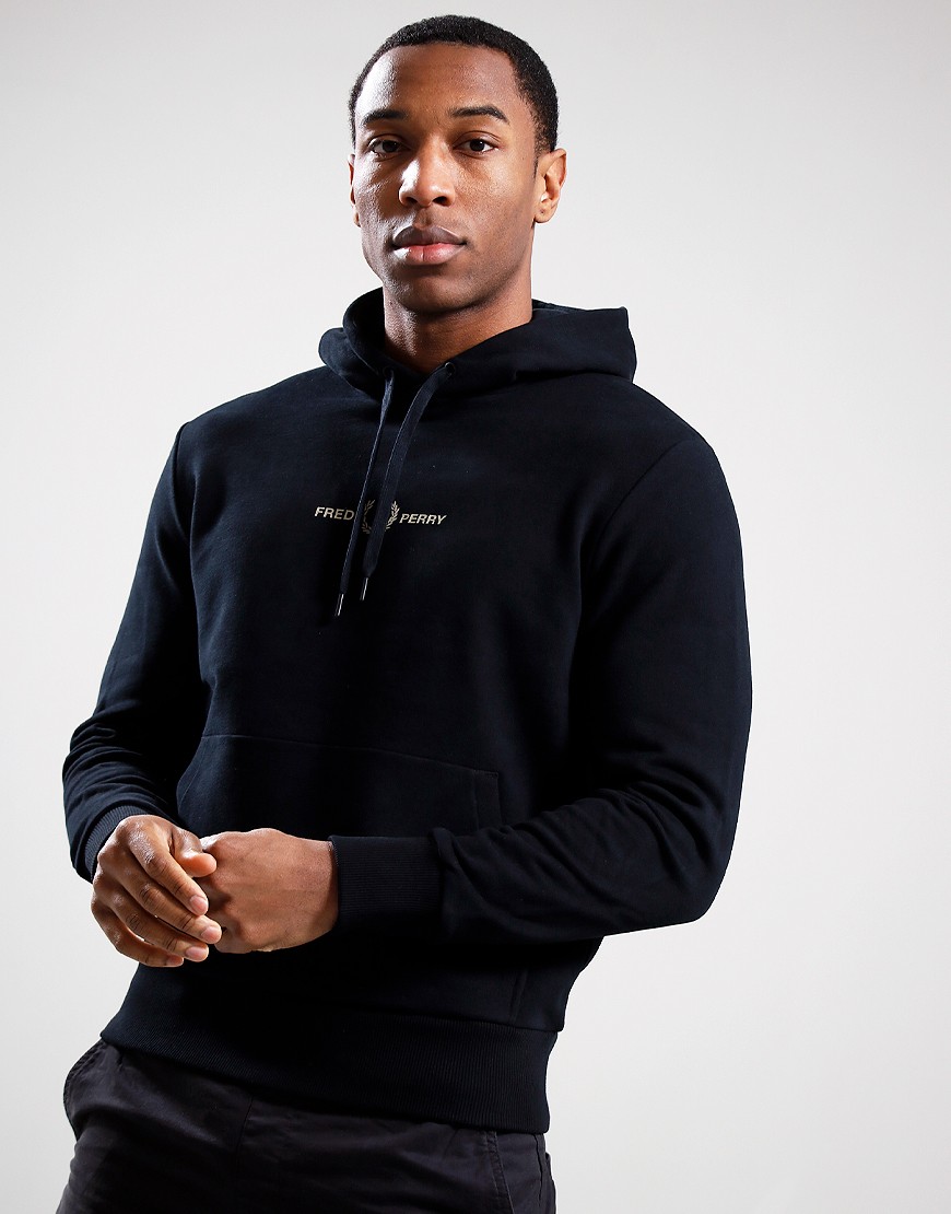 Fred Perry Raised Graphic Hoodie Black - Terraces Menswear