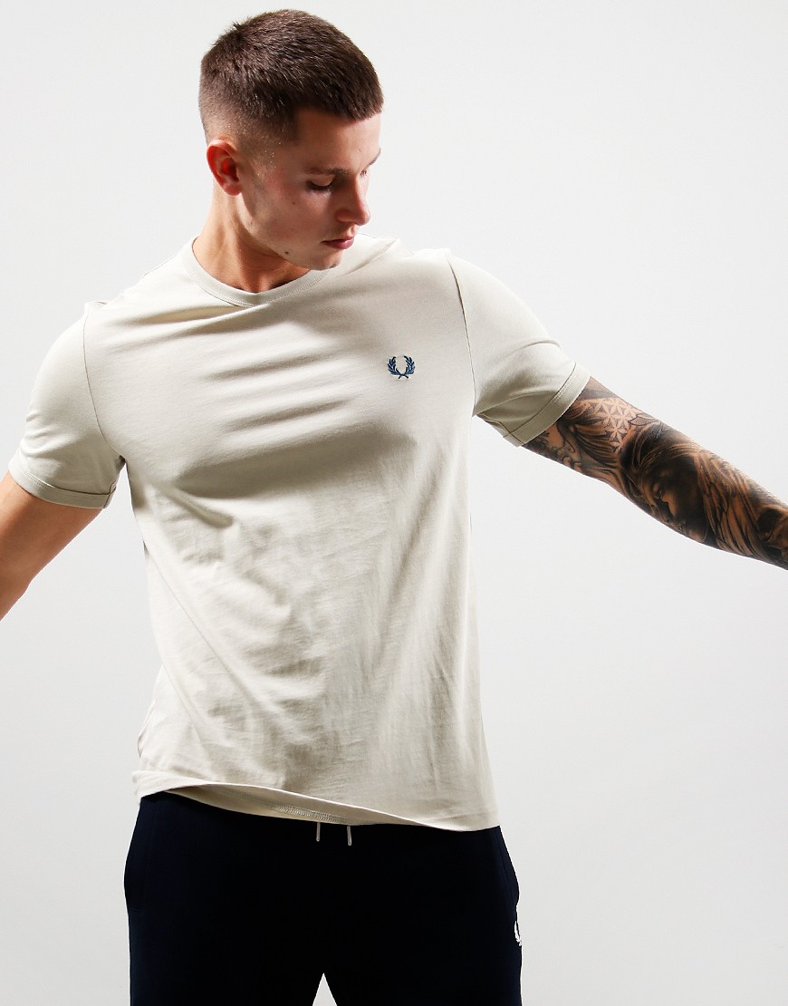 Fred Perry Ringer T-Shirt Light Oyster - Terraces Menswear