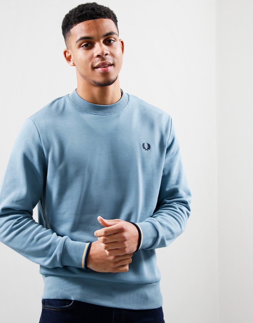 Fred Perry Crew Sweat Ash Blue - Terraces Menswear