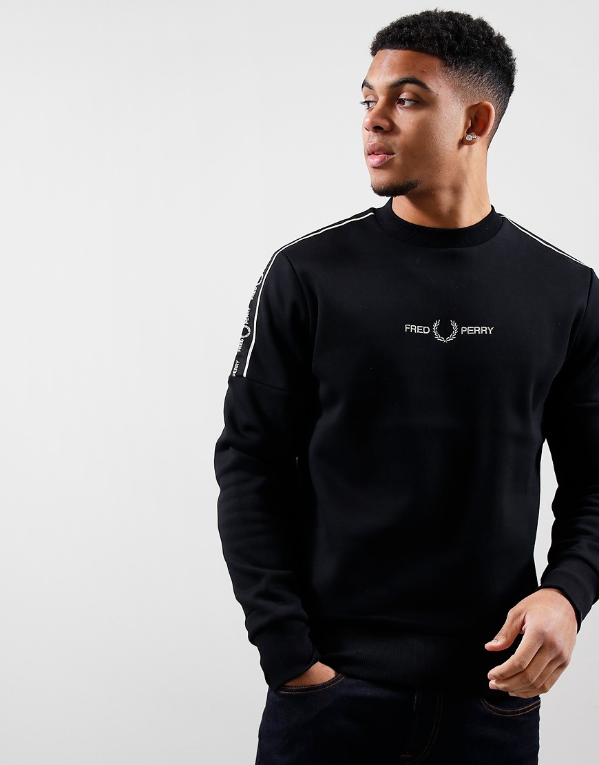 Fred Perry Taped Sleeve Sweat Black - Terraces Menswear
