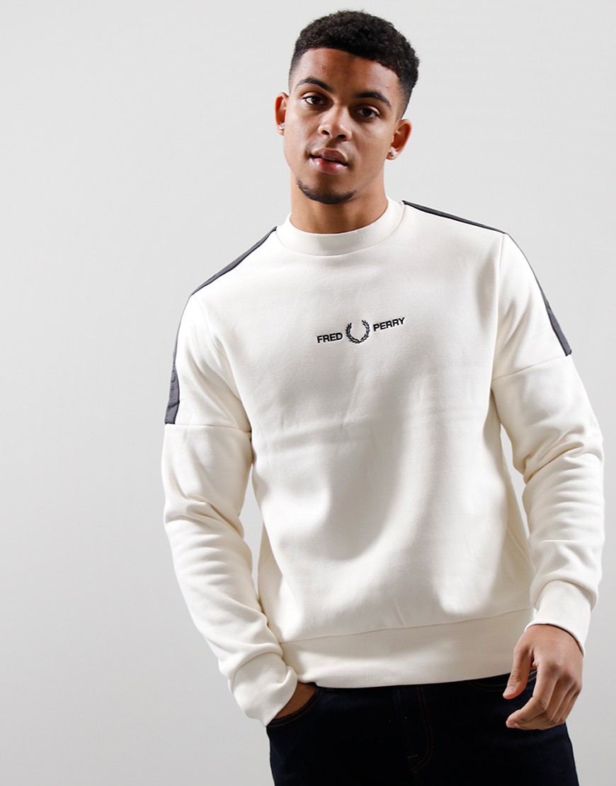 Fred Perry Tape Sleeve Sweat Ecru - Terraces Menswear