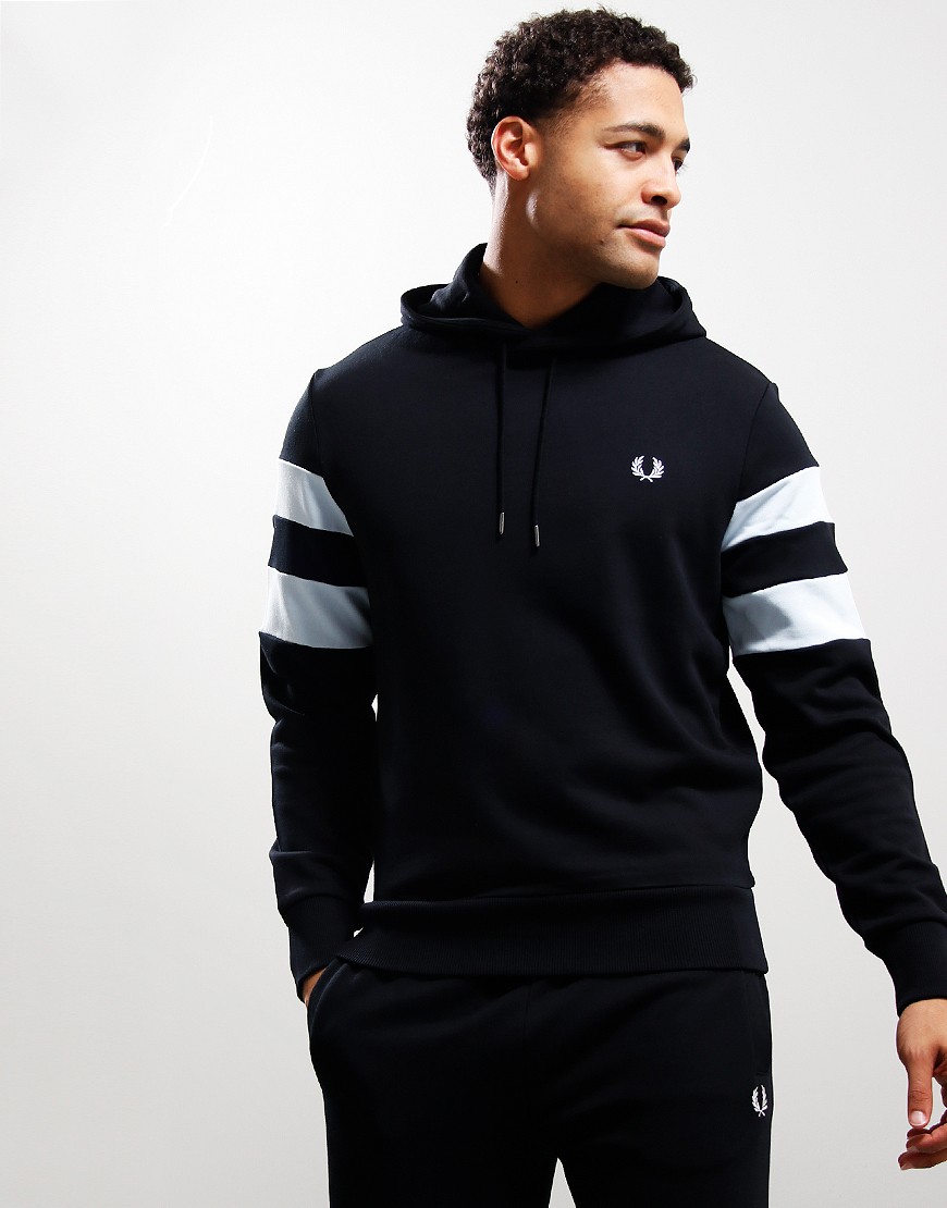 Fred Perry Tipped Sleeve Hoodie Black - Terraces Menswear