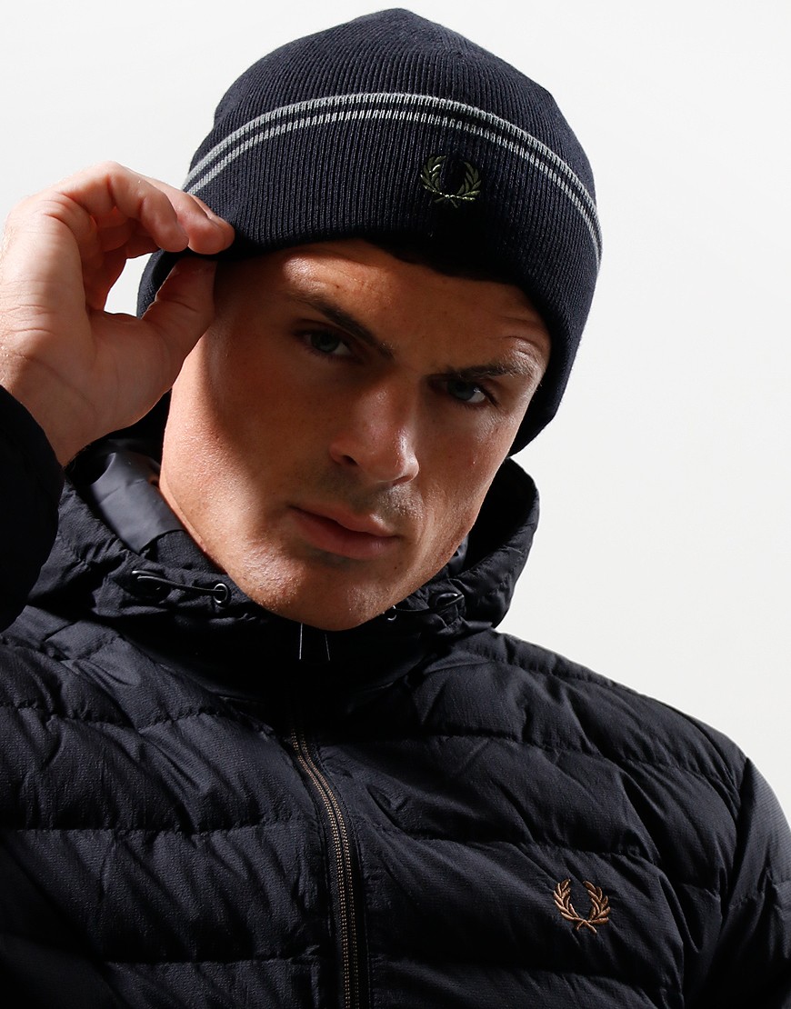 Fred Perry Twin Tipped Beanie Black/Field Green - Terraces Menswear
