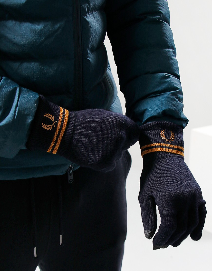 Fred Perry Merino Wool Twin Tip Gloves Navy/Dark Caramel - Terraces ...