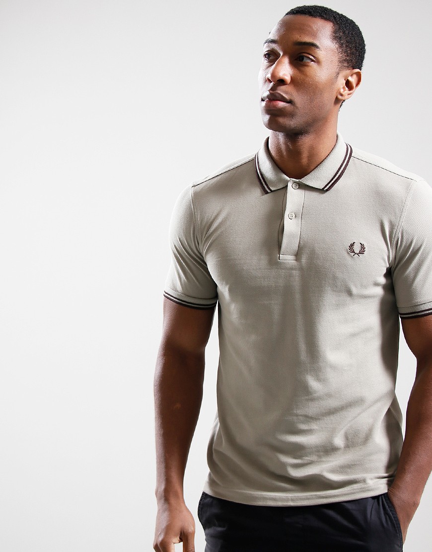 Fred Perry Twin Tipped Polo Shirt Warm Grey/Black - Terraces Menswear