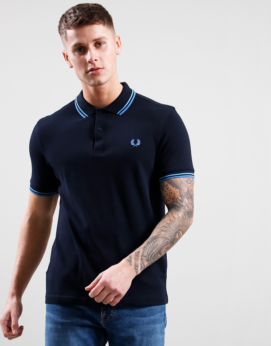 Fred Perry Twin Tipped Polo Shirt Navy/Soft Blue/Twilight - Terraces ...