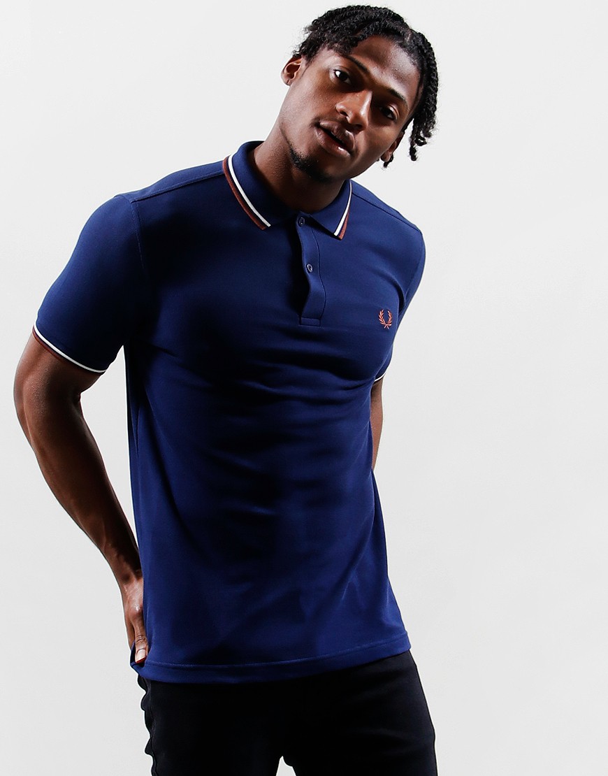 Fred Perry Twin Tipped Polo Shirt French Navy/Ecru/Whisky Brown ...