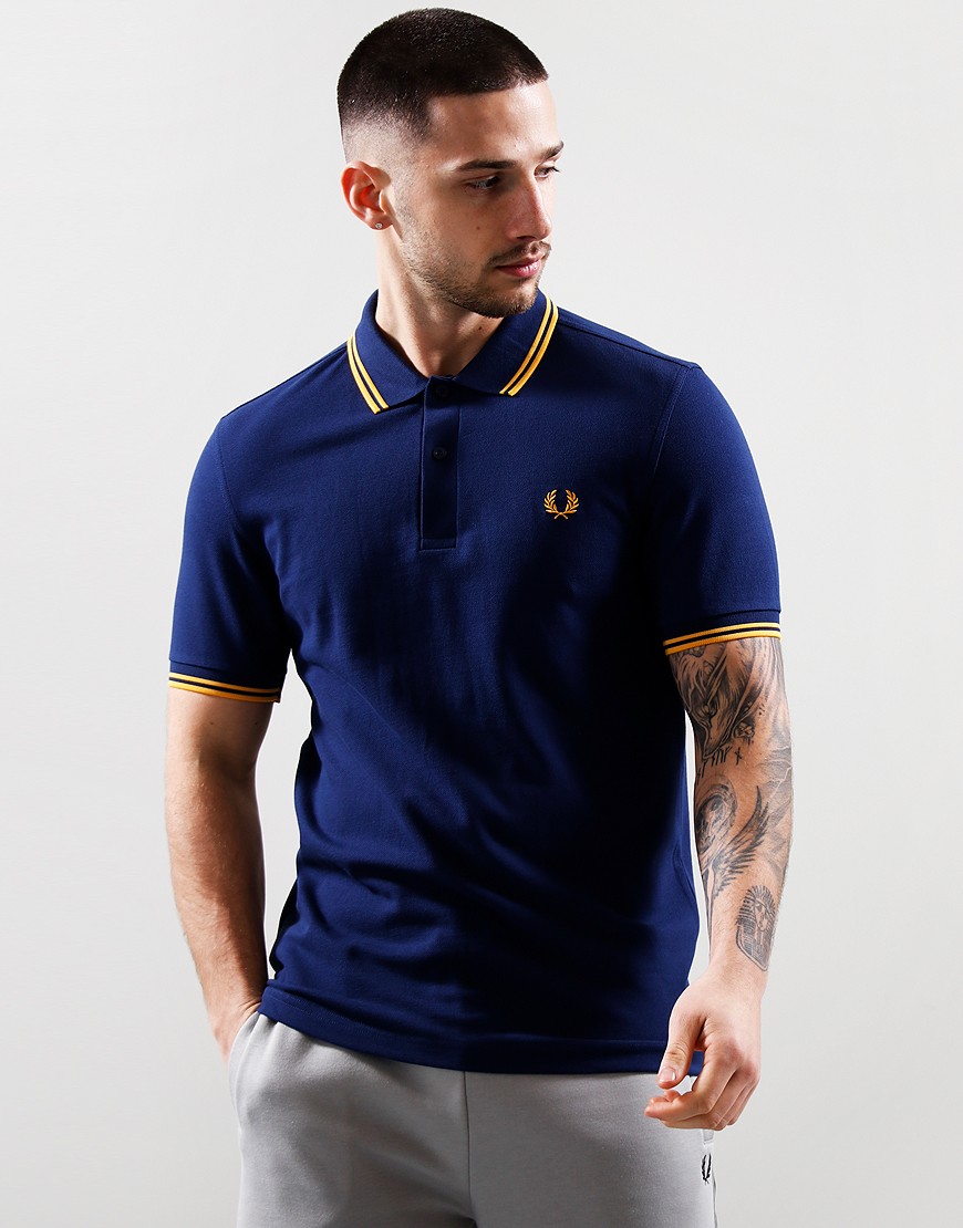 Fred Perry Twin Tipped Polo Shirt French Navy/Golden hour - Terraces ...