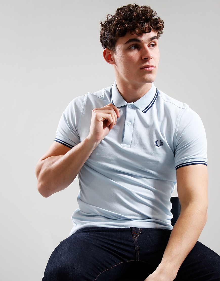 Fred Perry Twin Tipped Polo Shirt Light Ice/Midnight Blue - Terraces ...