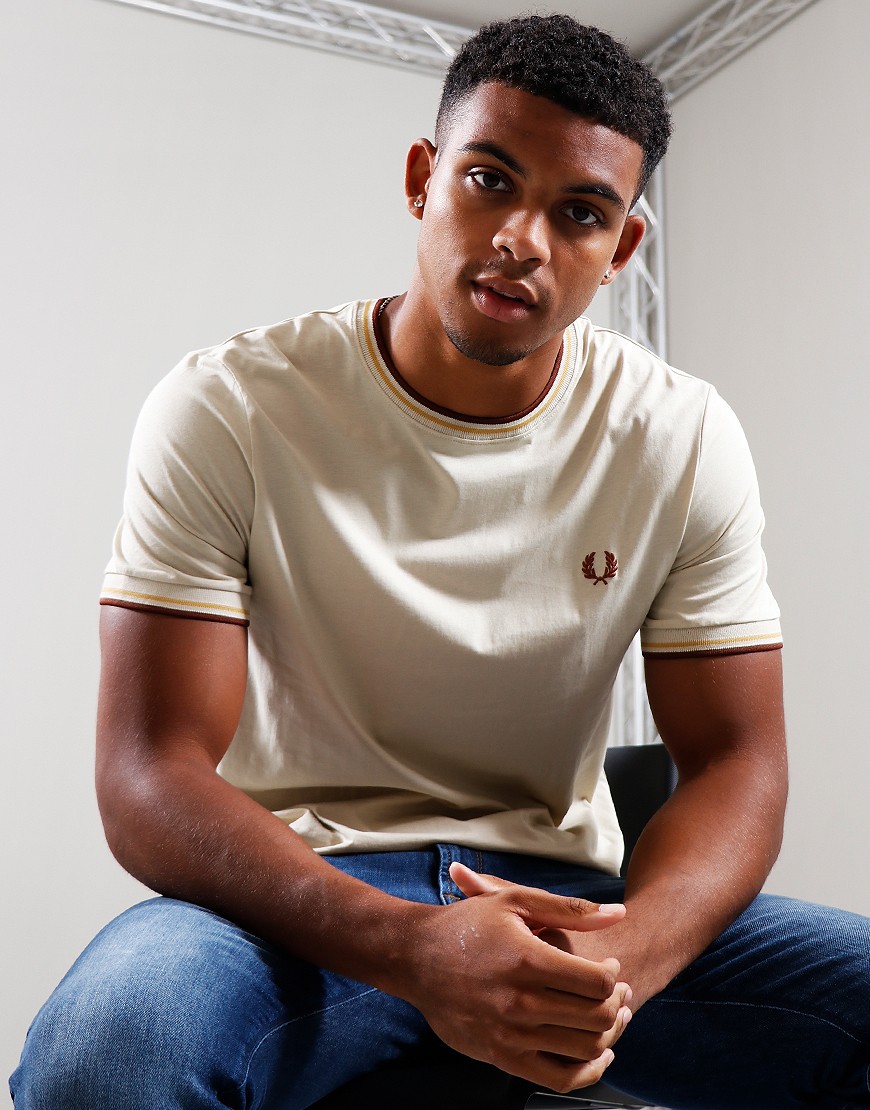 Fred Perry Twin Tipped T-Shirt Oatmeal/Honeycomb - Terraces Menswear