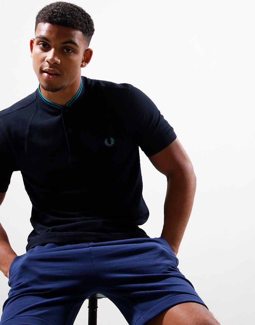 Fred Parry Bomb Colar Polo Shirt Navy/Mint - Terraces Menswear