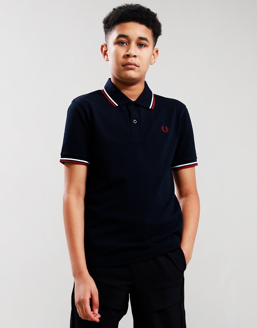 Fred Perry Kids Twin Tipped Polo Shirt Navy/Snow White/Burnt Red ...