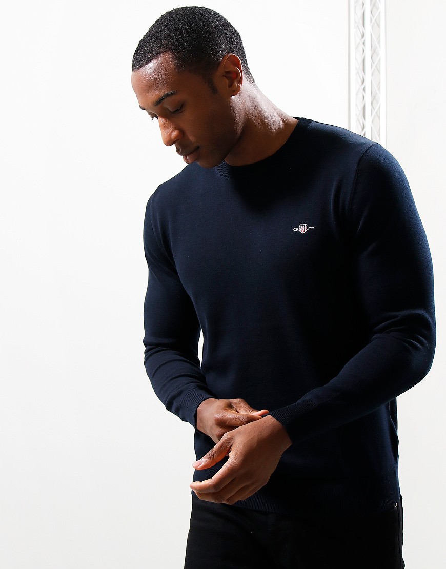 GANT Cotton C-Neck Knit Evening Blue - Terraces Menswear