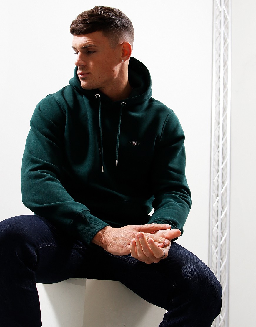 GANT Regular Shield Hoodie Tartan Green - Terraces Menswear